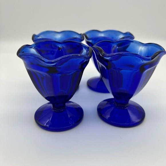 Anchor Hocking | Dining | Org Vintage Anchor Hocking Blue Glass Dessert ...